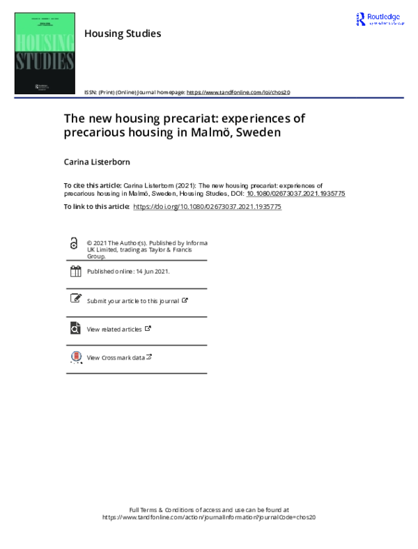(PDF) The new housing precariat: experiences of precarious housing in ...