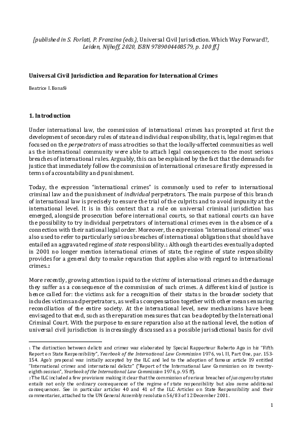 (PDF) Universal Civil Jurisdiction and Reparation for International Crimes