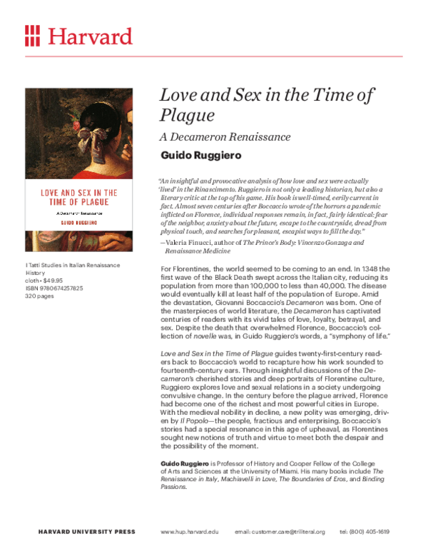 (PDF) Love and Sex in the Time of Plague: A Decameron Renaissance