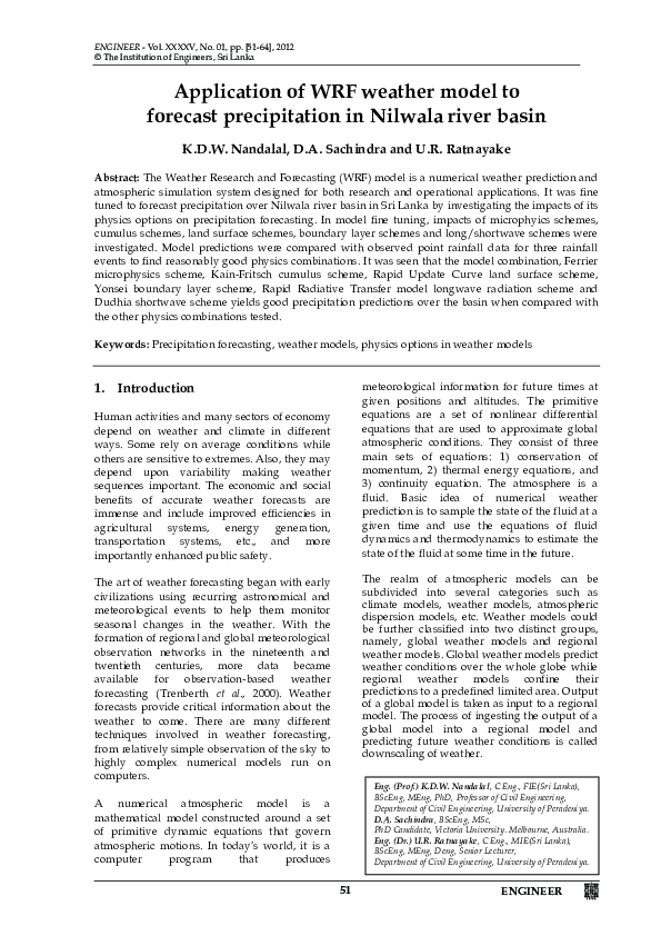 (PDF) Application of WRF weather model to forecast precipitation in ...