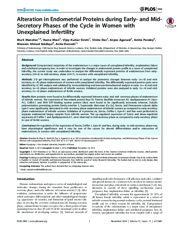 (PDF) Alteration in Endometrial Proteins during Early- and Mid ...