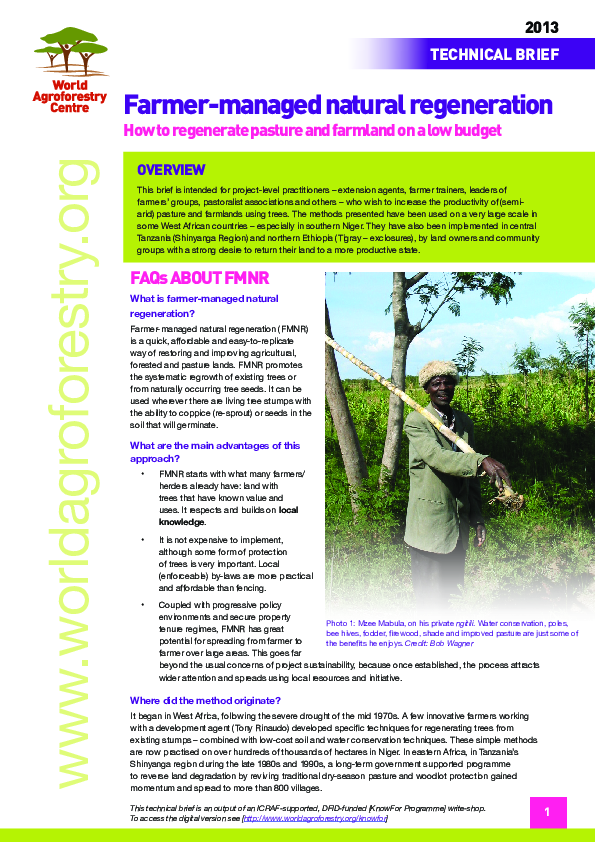(PDF) Farmer-managed natural regeneration: how to regenerate pasture and farmland on a low budget
