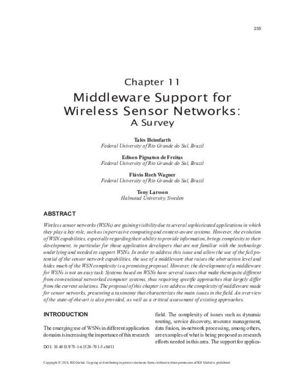 (PDF) Middleware Support for Wireless Sensor Networks