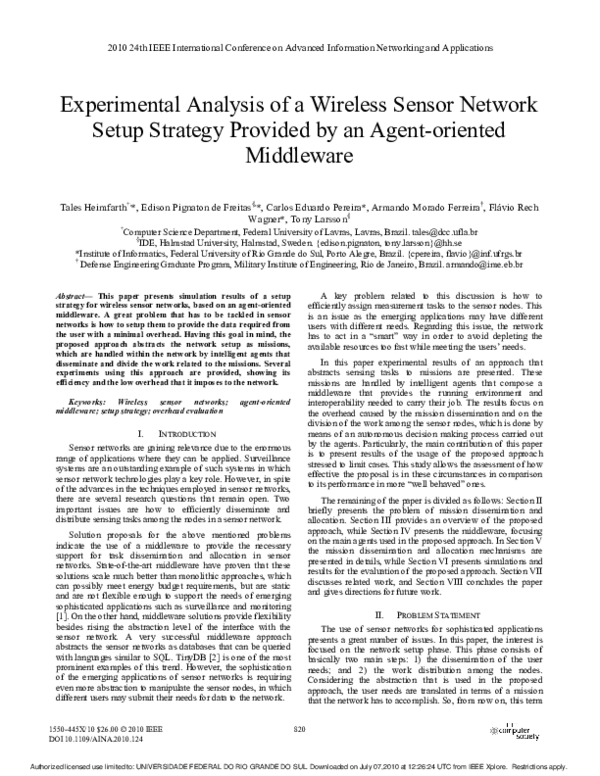 (PDF) Experimental Analysis of a Wireless Sensor Network Setup Strategy Provided by an Agent ...