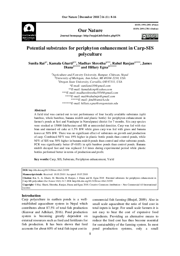 (PDF) Potential substrates for periphyton enhancement in Carp-SIS ...