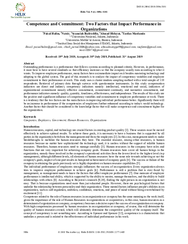 (PDF) Competence and Commitment: Two Factors that Impact Performance in ...