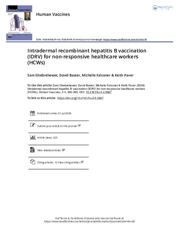 (PDF) Intradermal recombinant hepatitis B vaccination (IDRV) for non ...
