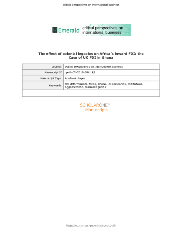 (PDF) The effect of colonial legacies on Africa’s inward FDI: the case ...