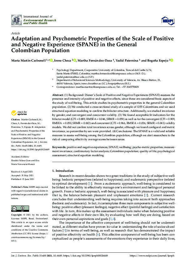 (PDF) Adaptation and Psychometric Properties of the Scale of Positive ...