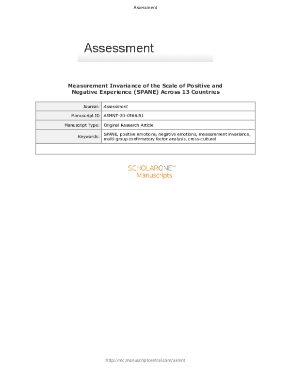 (PDF) Measurement Invariance of the Scale of Positive and Negative ...