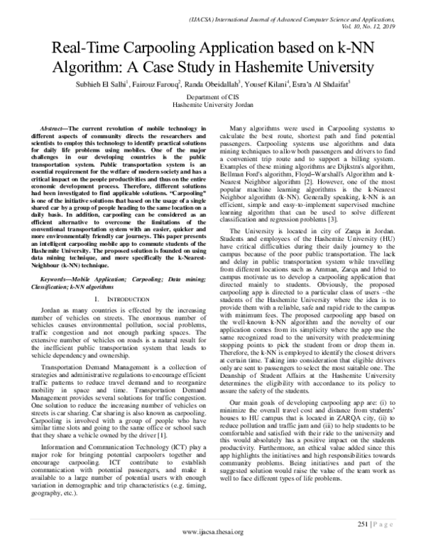 (PDF) Real-Time Carpooling Application based on k-NN Algorithm: A Case ...