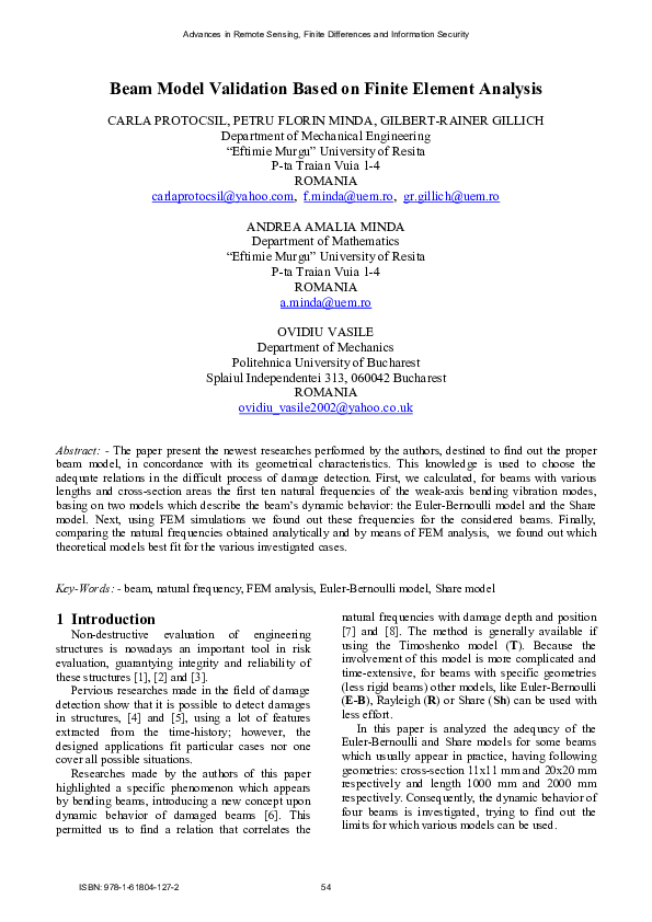 (PDF) Beam Model Validation Based on Finite Element Analysis