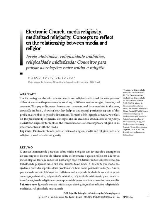 (PDF) Electronic Church, media religiosity, mediatized religiosity ...