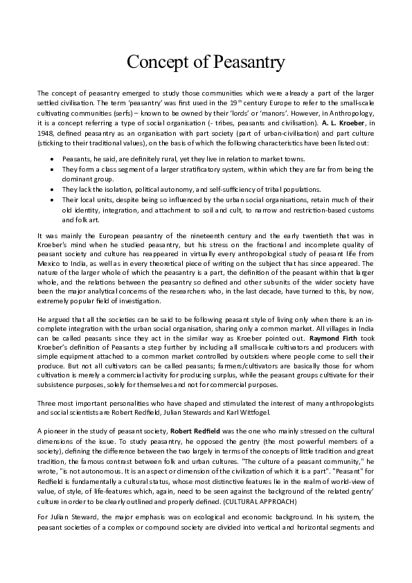 (DOC) Concept of Peasantry