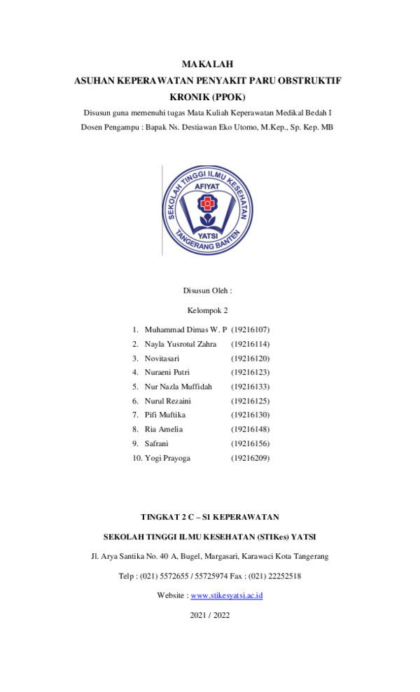(PDF) Makalah Asuhan Keperawatan Pada Pasien Penyakit Paru Obstruktif Kronis (PPOK)