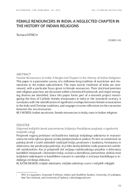 (PDF) Female Renouncers in India: A Neglected Chapter in the History of ...