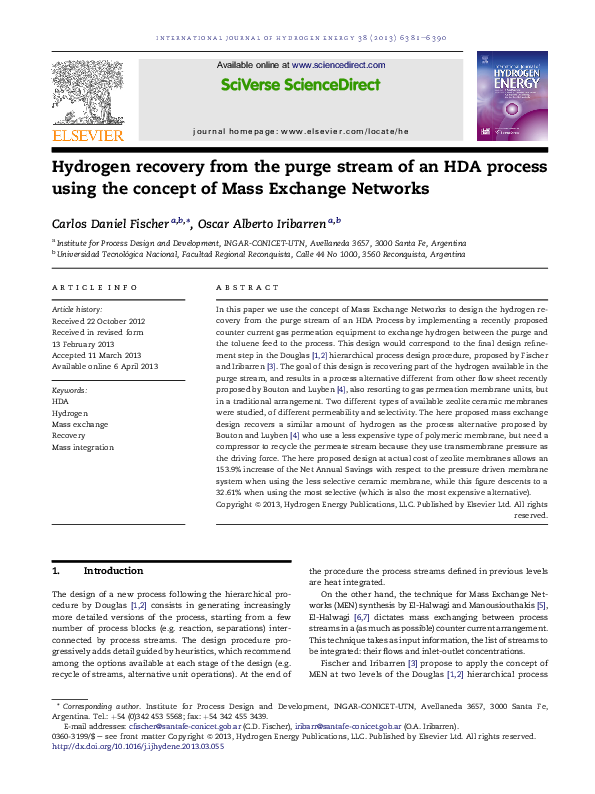 (PDF) Hydrogen recovery from the purge stream of an HDA process using ...