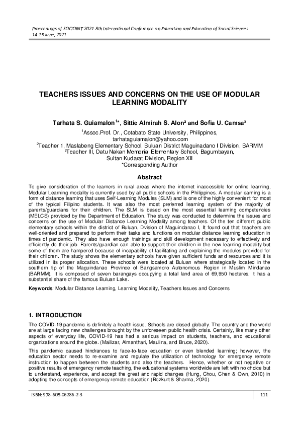 Pdf Teachers Issues And Concerns On The Use Of Modular Learning Modality