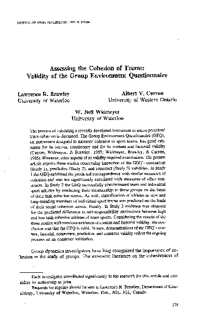 (PDF) Assessing the Cohesion of Teams: Validity of the Group ...