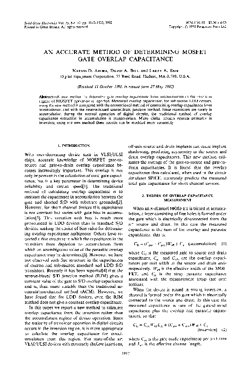 Pdf An Accurate Method Of Determining Mosfet Gate Overlap Capacitance