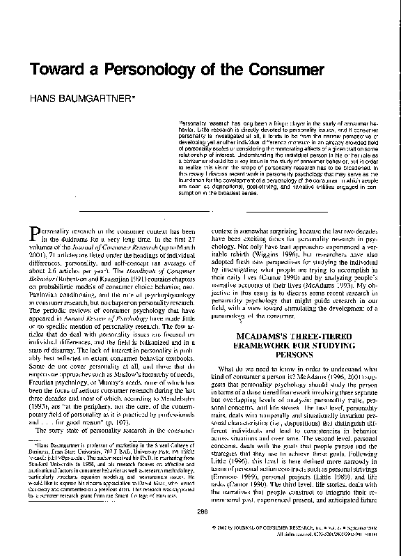 (PDF) Toward a Personology of the Consumer