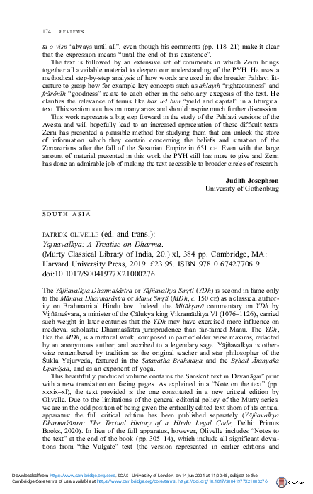 (PDF) [Review] Yajnavalkya: A Treatise on Dharma, by Patrick Olivelle