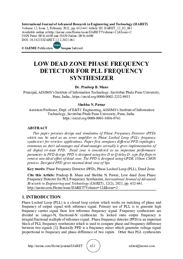 (PDF) LOW DEAD ZONE PHASE FREQUENCY DETECTOR FOR PLL FREQUENCY SYNTHESIZER