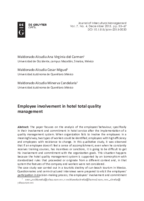 (PDF) Employee involvement in hotel total quality management
