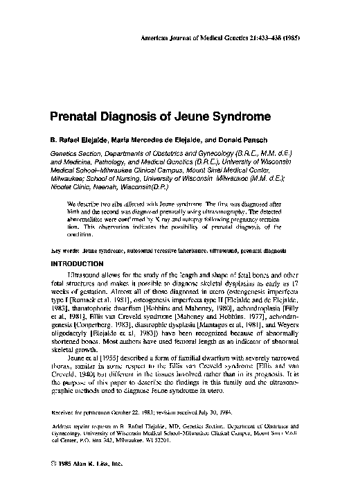 (PDF) Prenatal diagnosis of Jeune syndrome