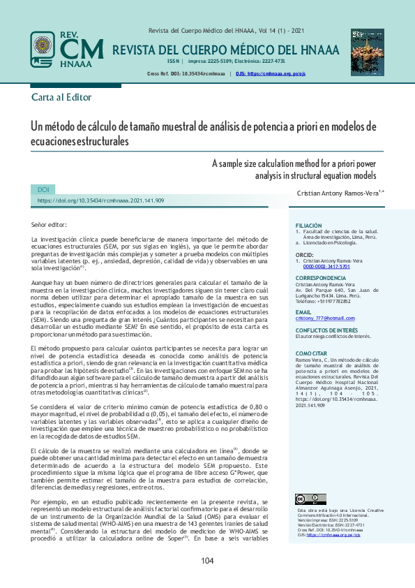(PDF) Un método de cálculo de tamaño muestral de análisis de potencia a ...