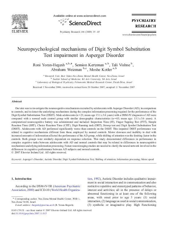 (PDF) Neuropsychological mechanisms of Digit Symbol Substitution Test ...