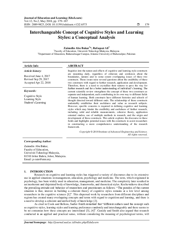 (PDF) Interchangeable Concept of Cognitive Styles and Learning Styles ...