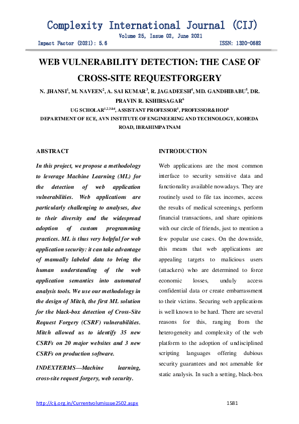 Pdf Web Vulnerability Detection The Case Of Cross Site Requestforgery