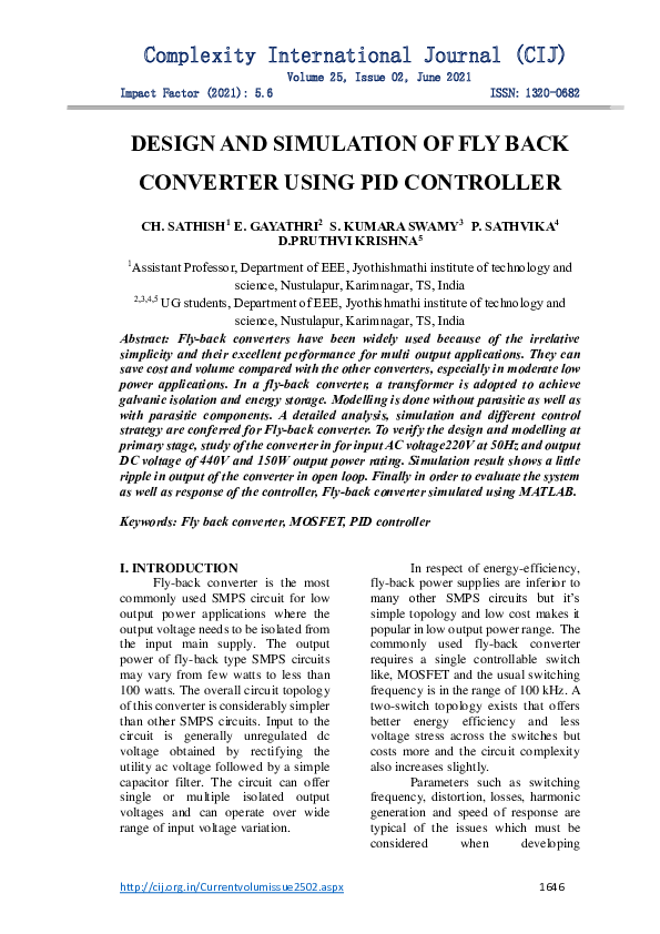 (PDF) DESIGN AND SIMULATION OF FLY BACK CONVERTER USING PID CONTROLLER