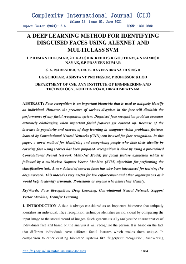 Pdf A Deep Learning Method For Identifying Disguised Faces Using