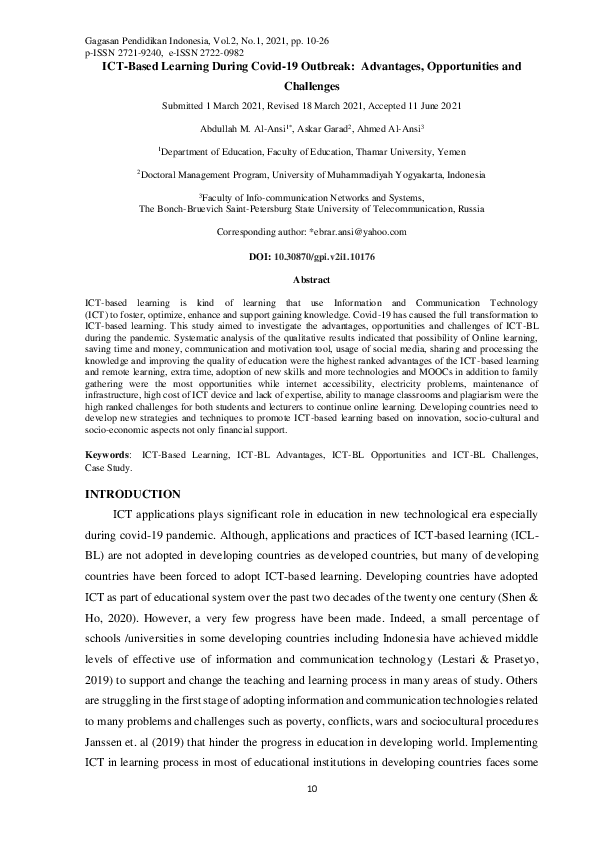(PDF) ICT-Based Learning During Covid-19 Outbreak: Advantages ...