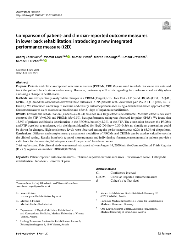 (PDF) Comparison of patient-and clinician-reported outcome measures in ...