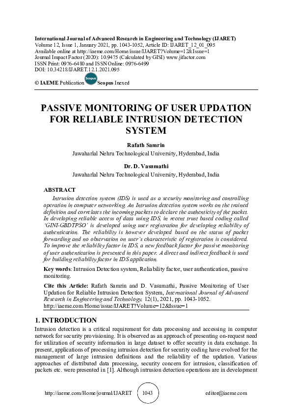 (PDF) PASSIVE MONITORING OF USER UPDATION FOR RELIABLE INTRUSION ...