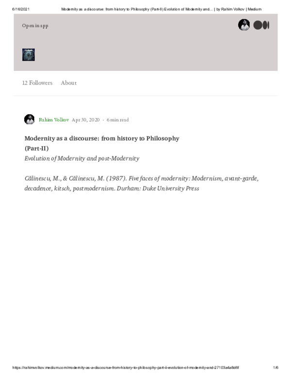 Pdf Modernity As A Discourse From History To Philosophy Part Ii