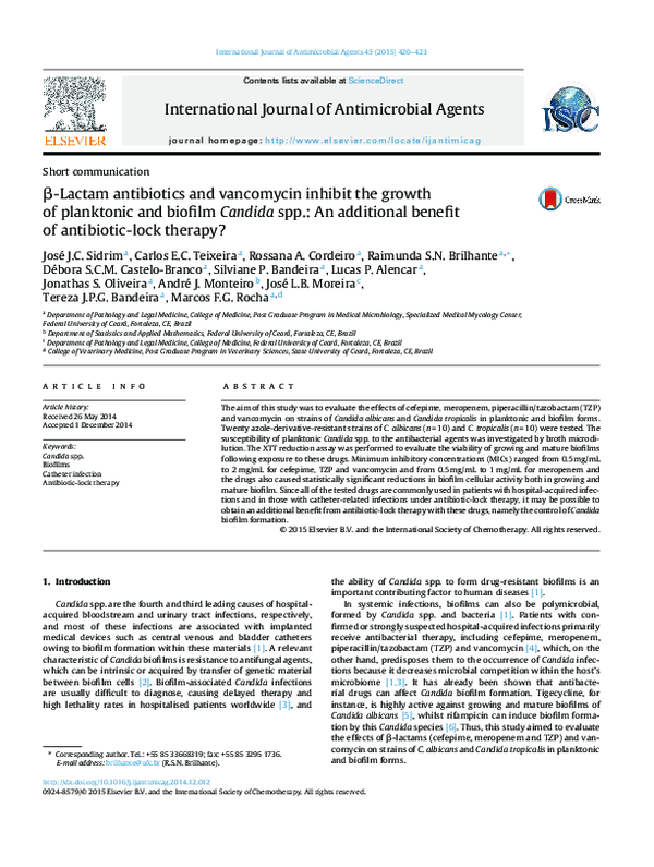 (PDF) β-Lactam antibiotics and vancomycin inhibit the growth of ...