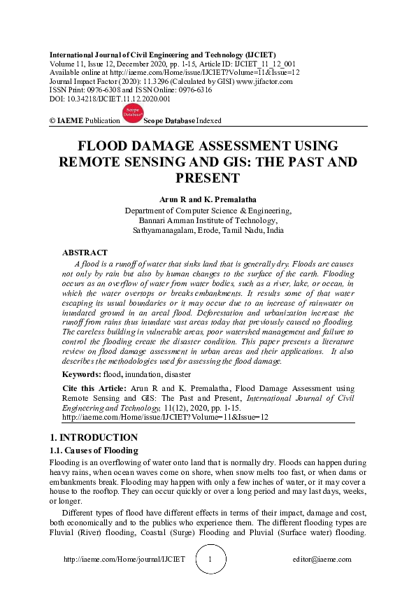 (PDF) FLOOD DAMAGE ASSESSMENT USING REMOTE SENSING AND GIS: THE PAST ...