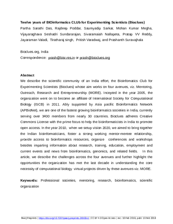 (PDF) Twelve years of BIOinformatics CLUb for Experimenting Scientists ...