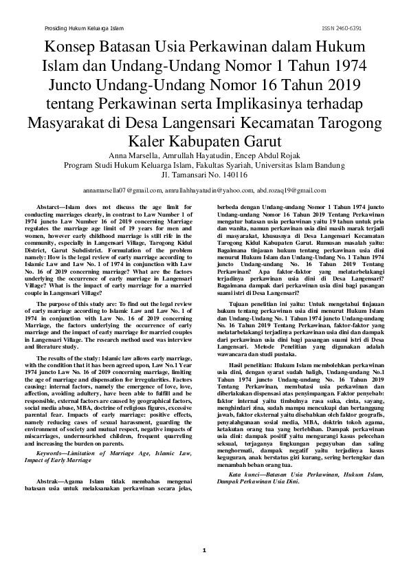 Pdf Konsep Batasan Usia Perkawinan Dalam Hukum Islam Dan Undang