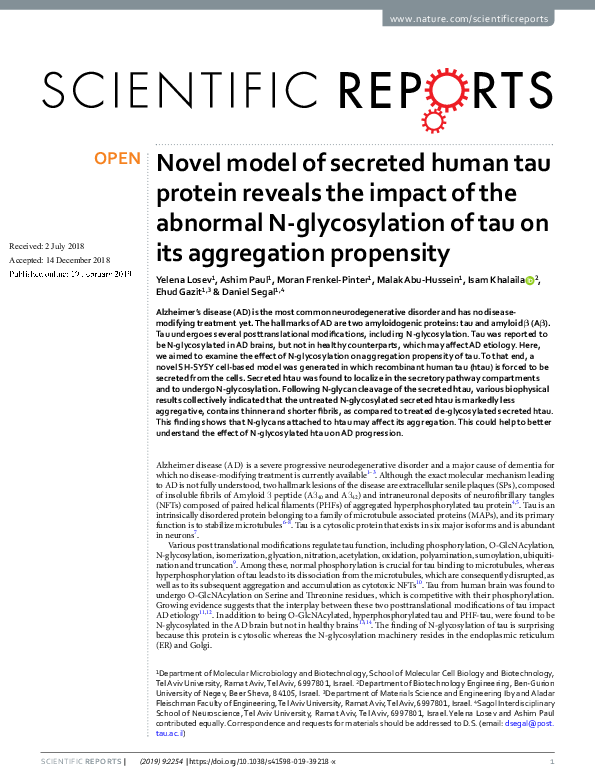 (PDF) Novel model of secreted human tau protein reveals the impact of ...