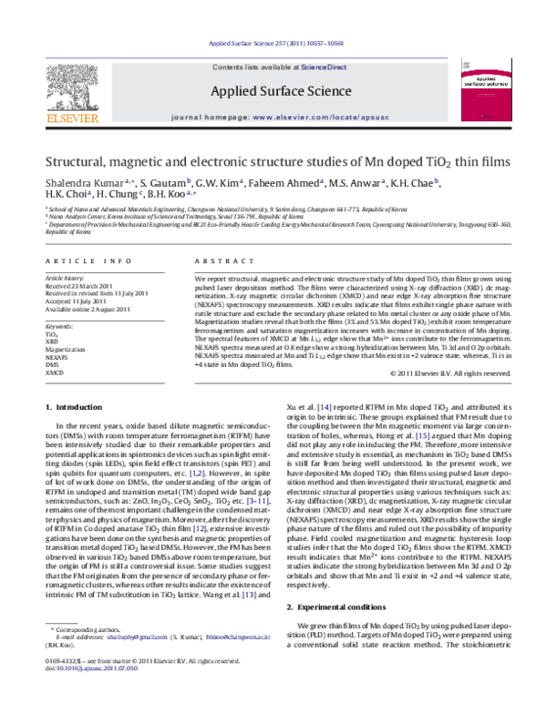(PDF) Structural, magnetic and electronic structure studies of Mn doped ...