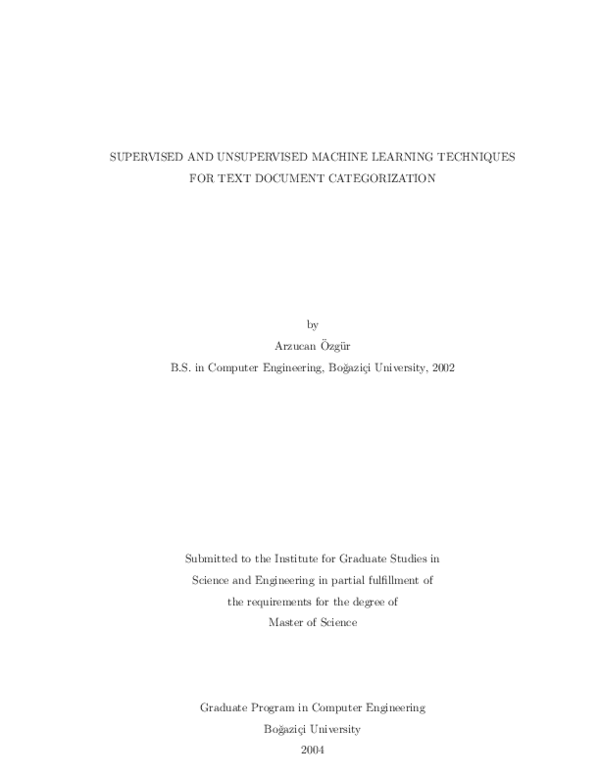 (PDF) Supervised and unsupervised machine learning techniques for text ...