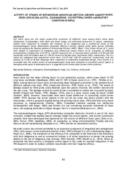 (PDF) Activity of strains of Metarhizium anisopliae (Metsch) Sorokin ...