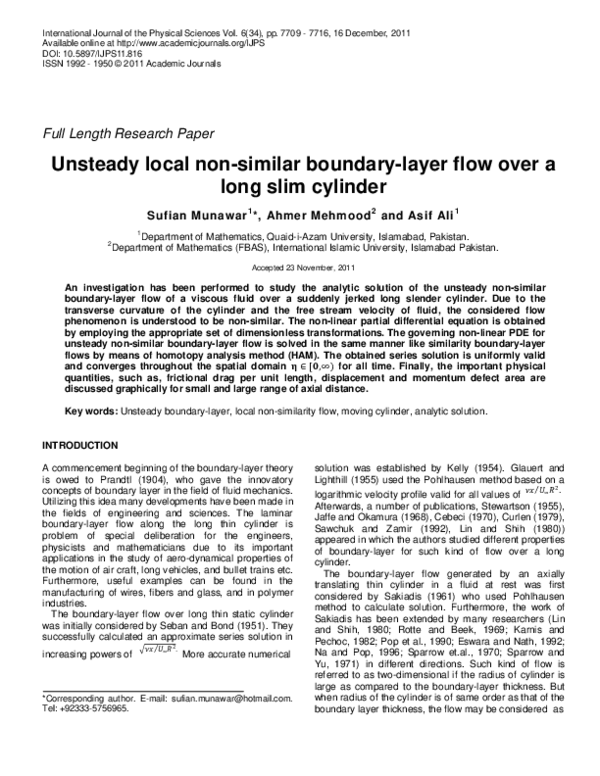 Pdf Unsteady Local Non Similar Boundary Layer Flow Over A Long Slim
