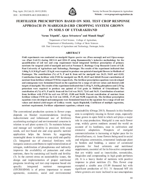 (PDF) FER TIL IZER PRE SCRIP TION BASED ON SOIL TEST CROP RE SPONSE AP ...