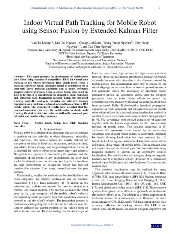 Pdf Indoor Virtual Path Tracking For Mobile Robot Using Sensor Fusion By Extended Kalman Filter